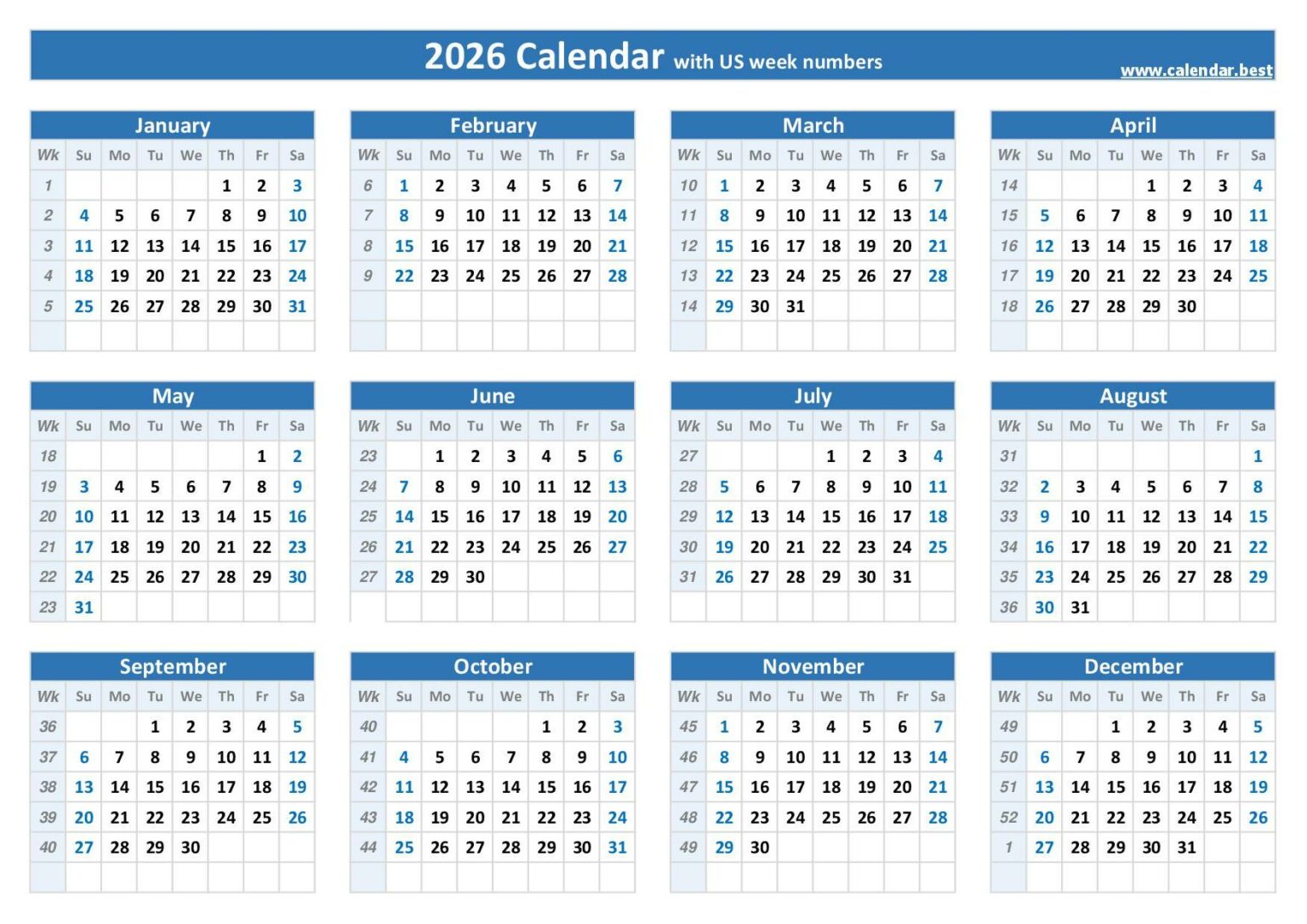 2026 Calendar With Week Numbers Printable: Your Guide to Organization ...