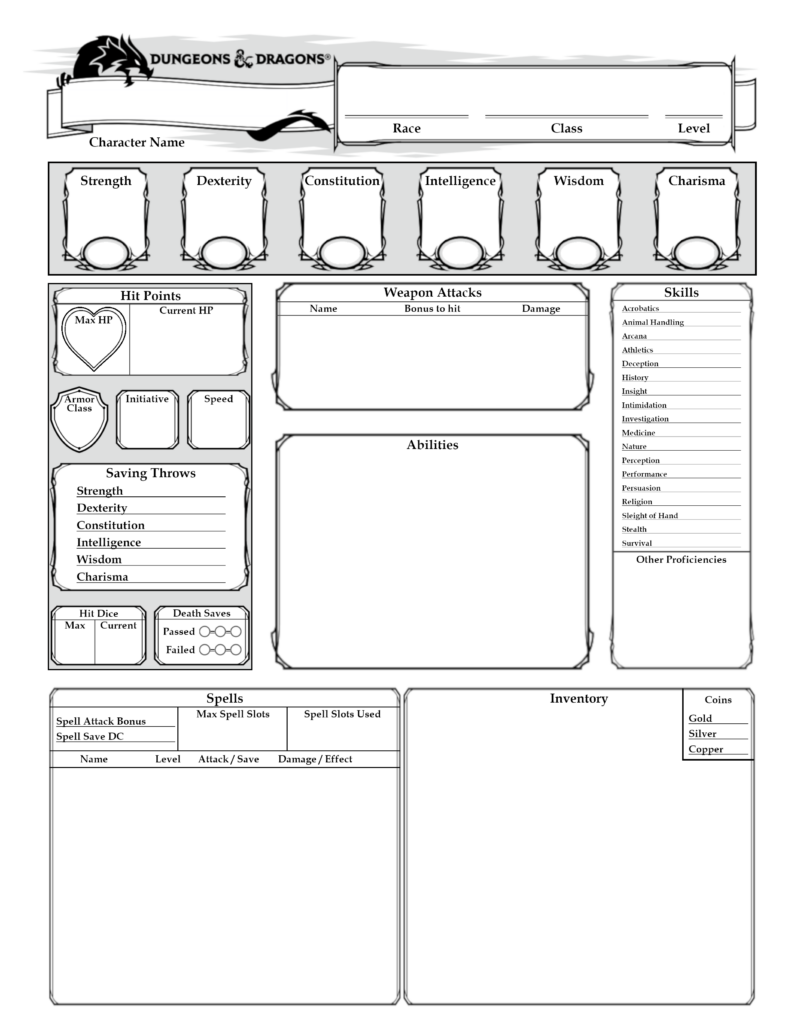 D&D Printable Character Sheet: Enhance Your Gaming Experience ...