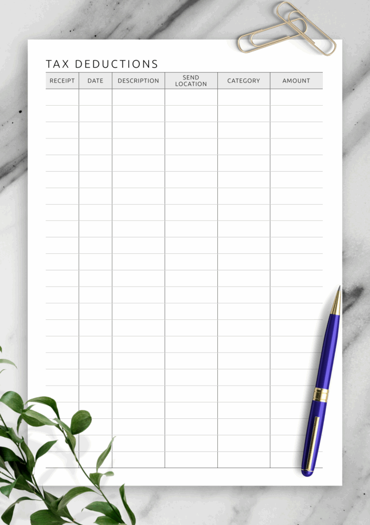 Free Printable Tax Deduction Worksheet: Maximize Your Tax Savings ...