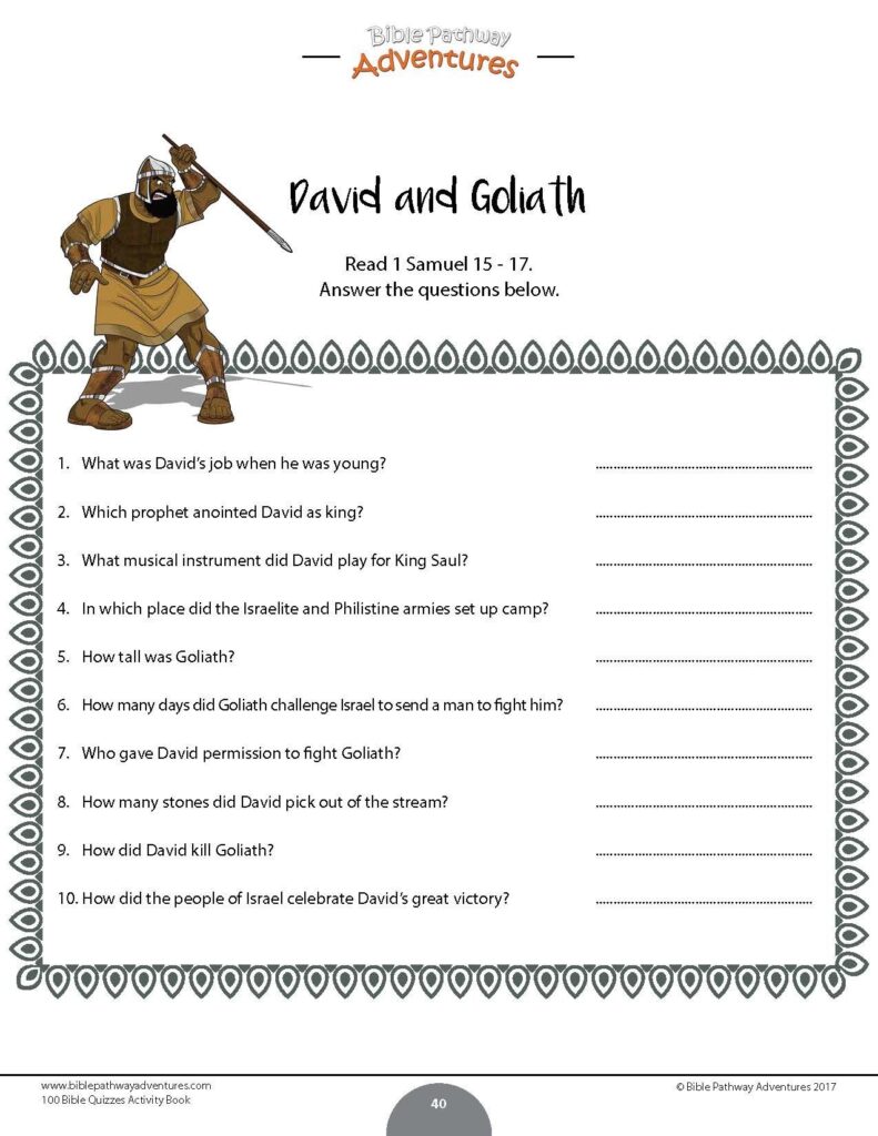 Free Printable David And Goliath Worksheets - Informacion Diaria