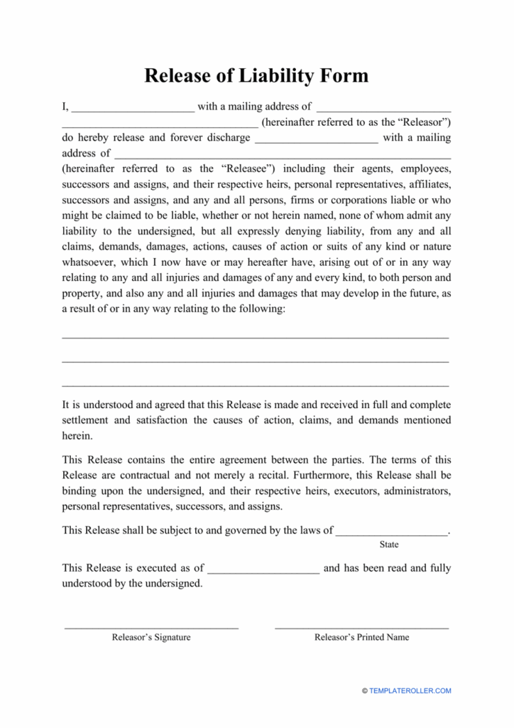 Free Printable Release Of Liability Form: Everything You Need to Know - Informacion Diaria